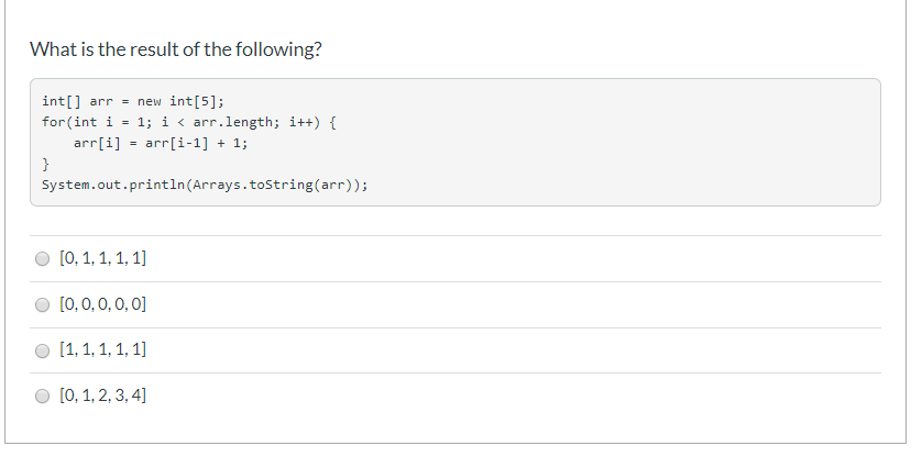 Solved What is the result of the following? int[] arr = new | Chegg.com