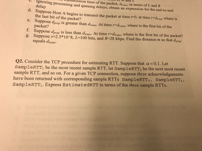 Solved Consider the TCP procedure for estimating RTT. | Chegg.com