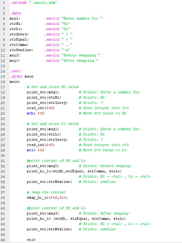 Use 'MARS' to Solve the problem: put macro.asm and | Chegg.com