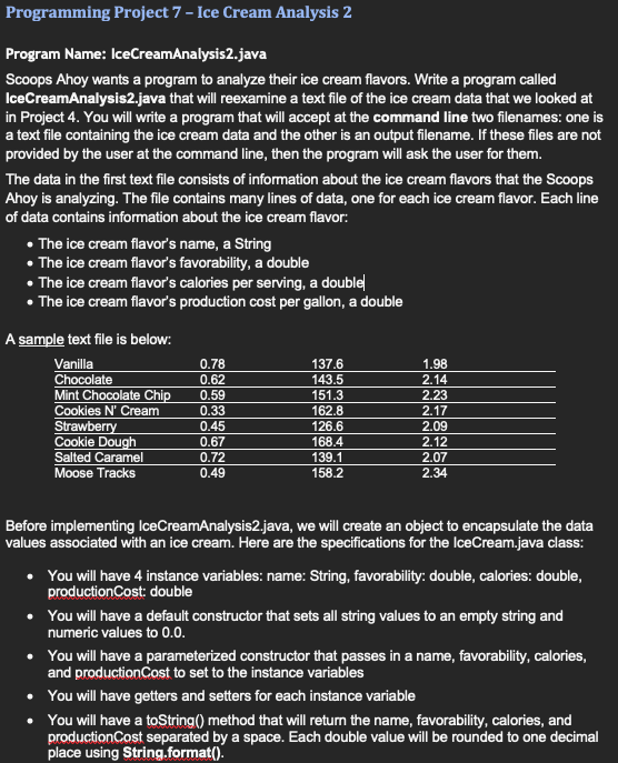 Solved Programming Project 7 - Ice Cream Analysis 2 Program | Chegg.com