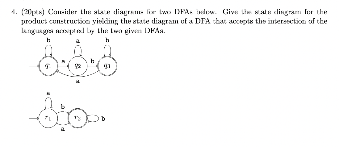 Solved 4. (20pts) Consider the state diagrams for two DFAs | Chegg.com