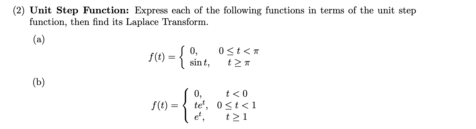 Solved Unit Step Function Express Each Of The Following 7116
