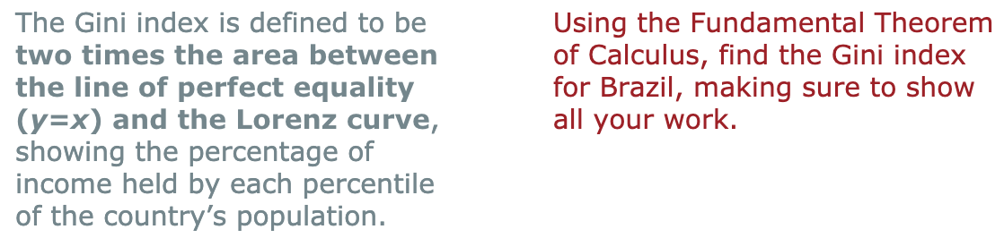 Solved The Gini index is defined to be two times the area | Chegg.com