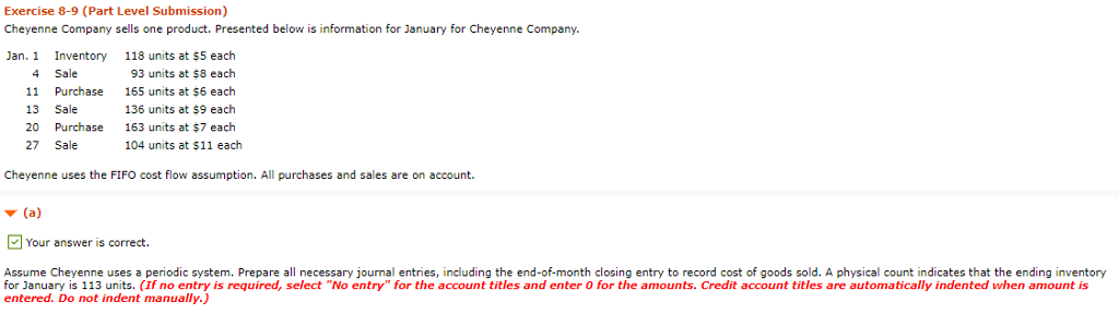 Solved Exercise 8-9 (Part Level Submission) Cheyenne Company | Chegg.com