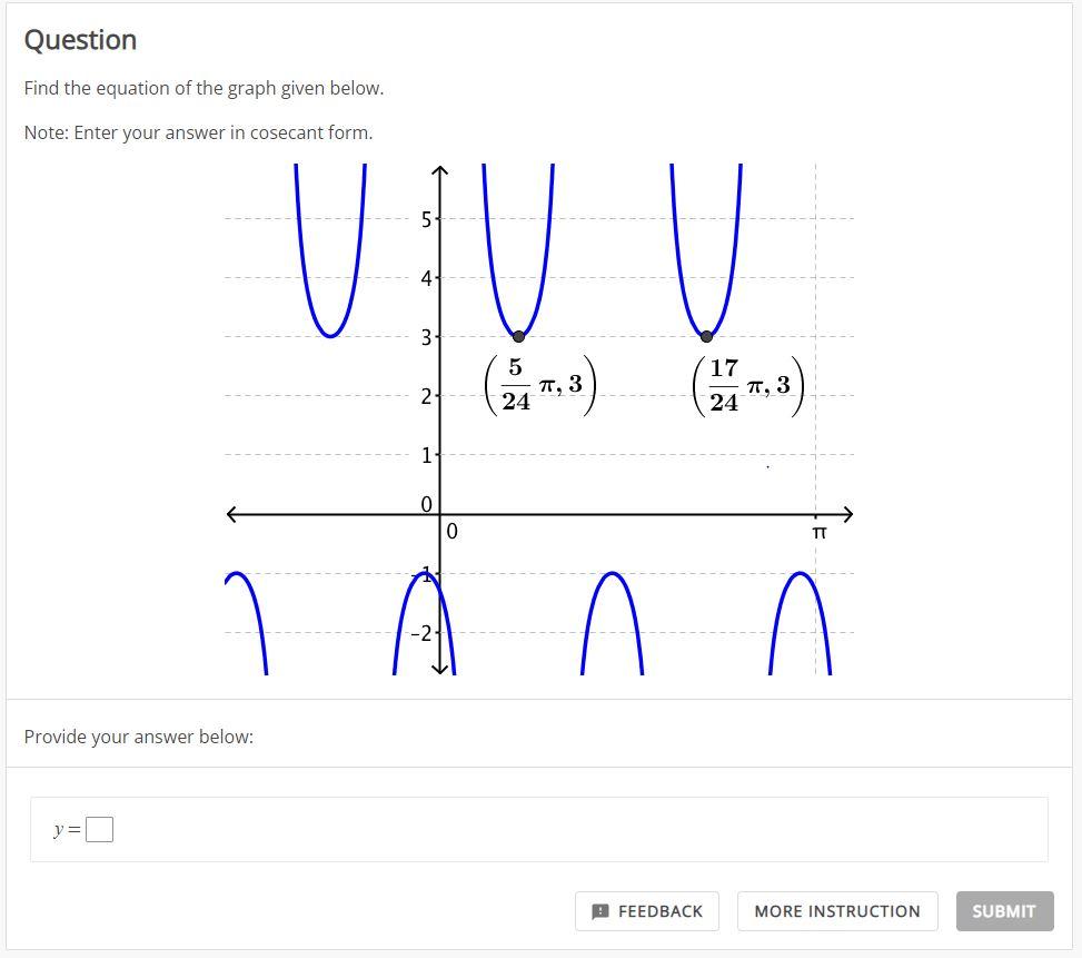 Solved Find The Equation Of A Cosecant Function From A