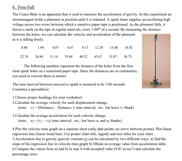 Solved 6. Free-Fall The Cenco-Behr is an apparatus that is | Chegg.com