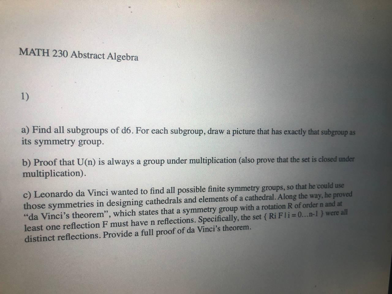 Solved 1) a) Find all subgroups of d6. For each subgroup, | Chegg.com