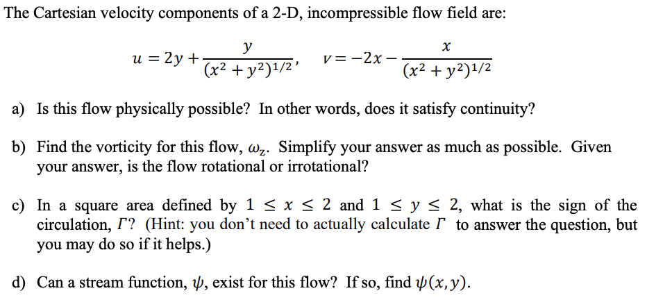 Solved The Cartesian velocity components of a 2-D, | Chegg.com