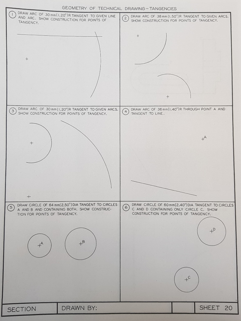 Solved Geometry of Technical Drawing - Tangencies / Sheet | Chegg.com