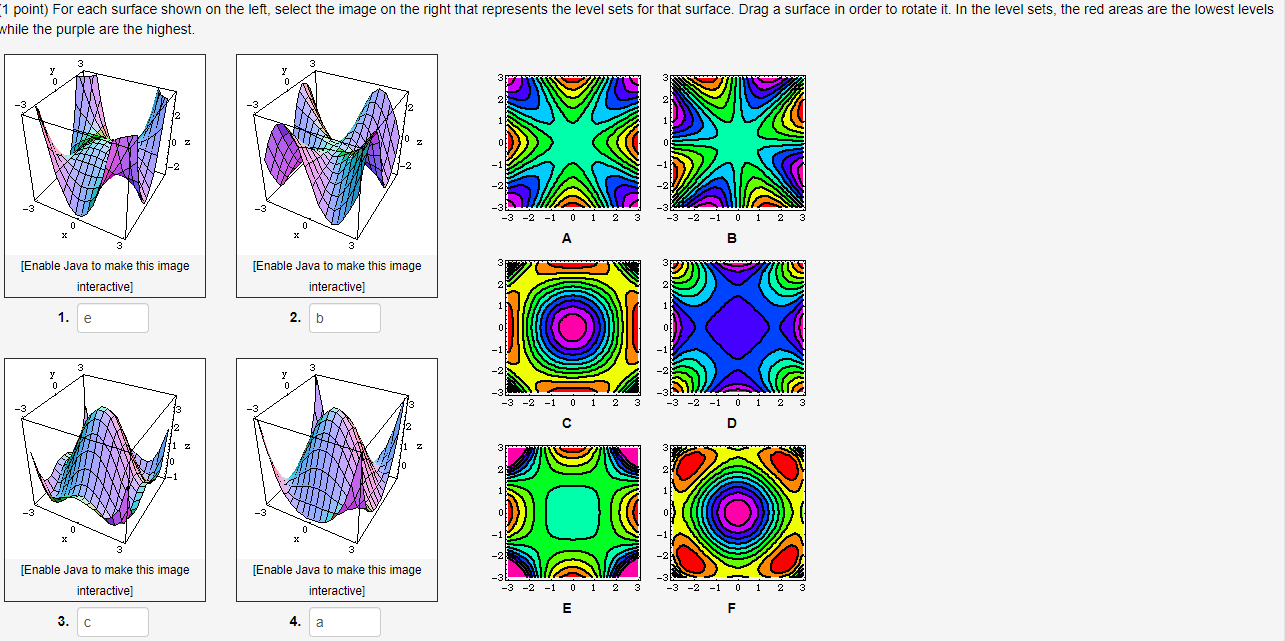 Solved 1 point) For each surface shown on the left, select | Chegg.com