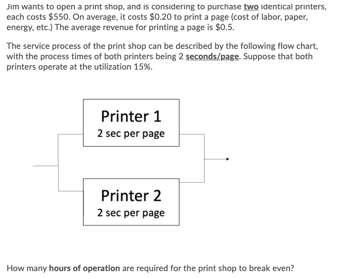 Solved Jim wants to open a print shop, and is considering to | Chegg.com