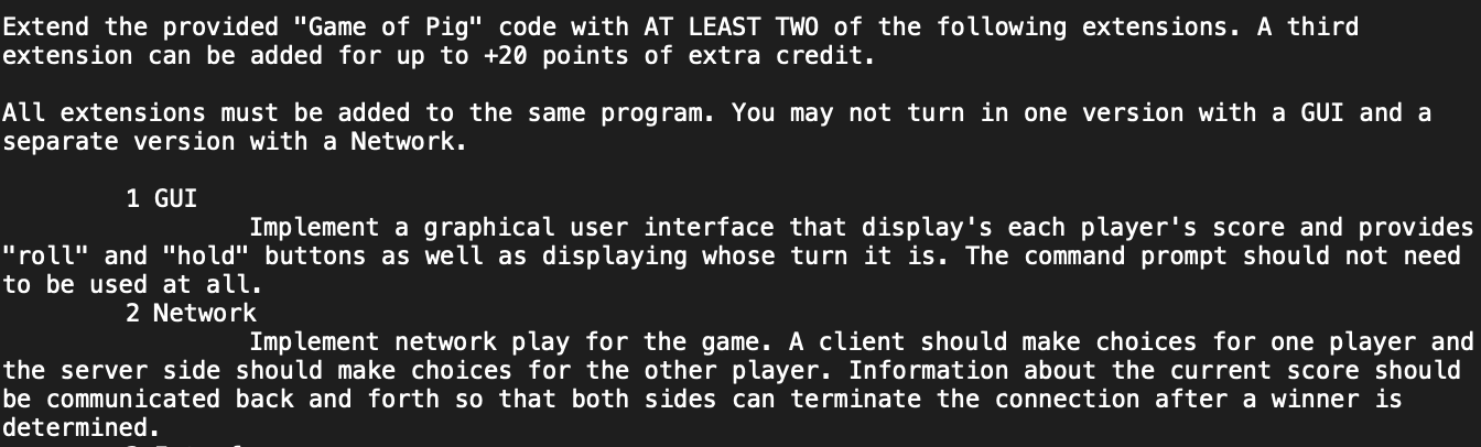 Extend the provided "Game of Pig" code with AT LEAST | Chegg.com