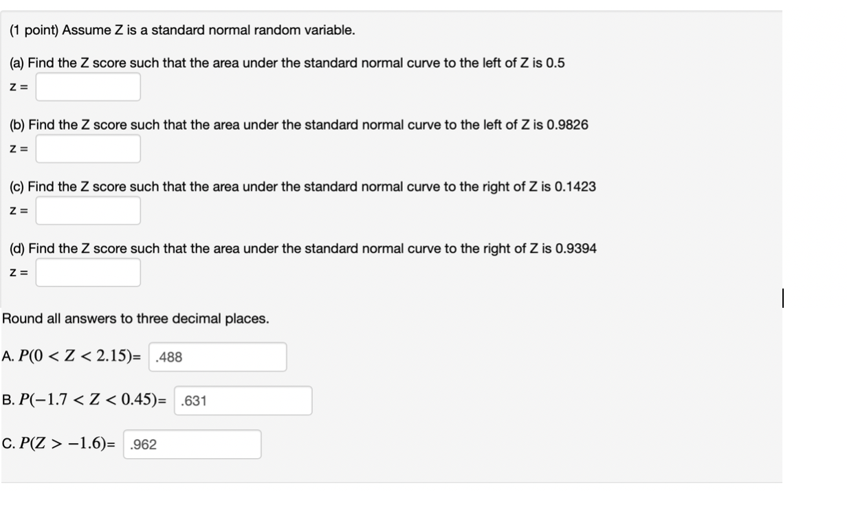 Solved (1 point) Assume Z is a standard normal random | Chegg.com
