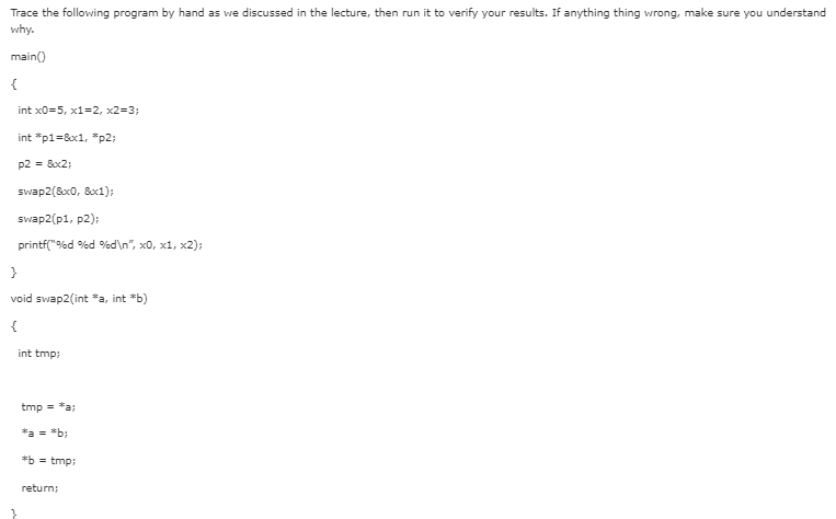 Solved Trace the following program by hand as we discussed | Chegg.com