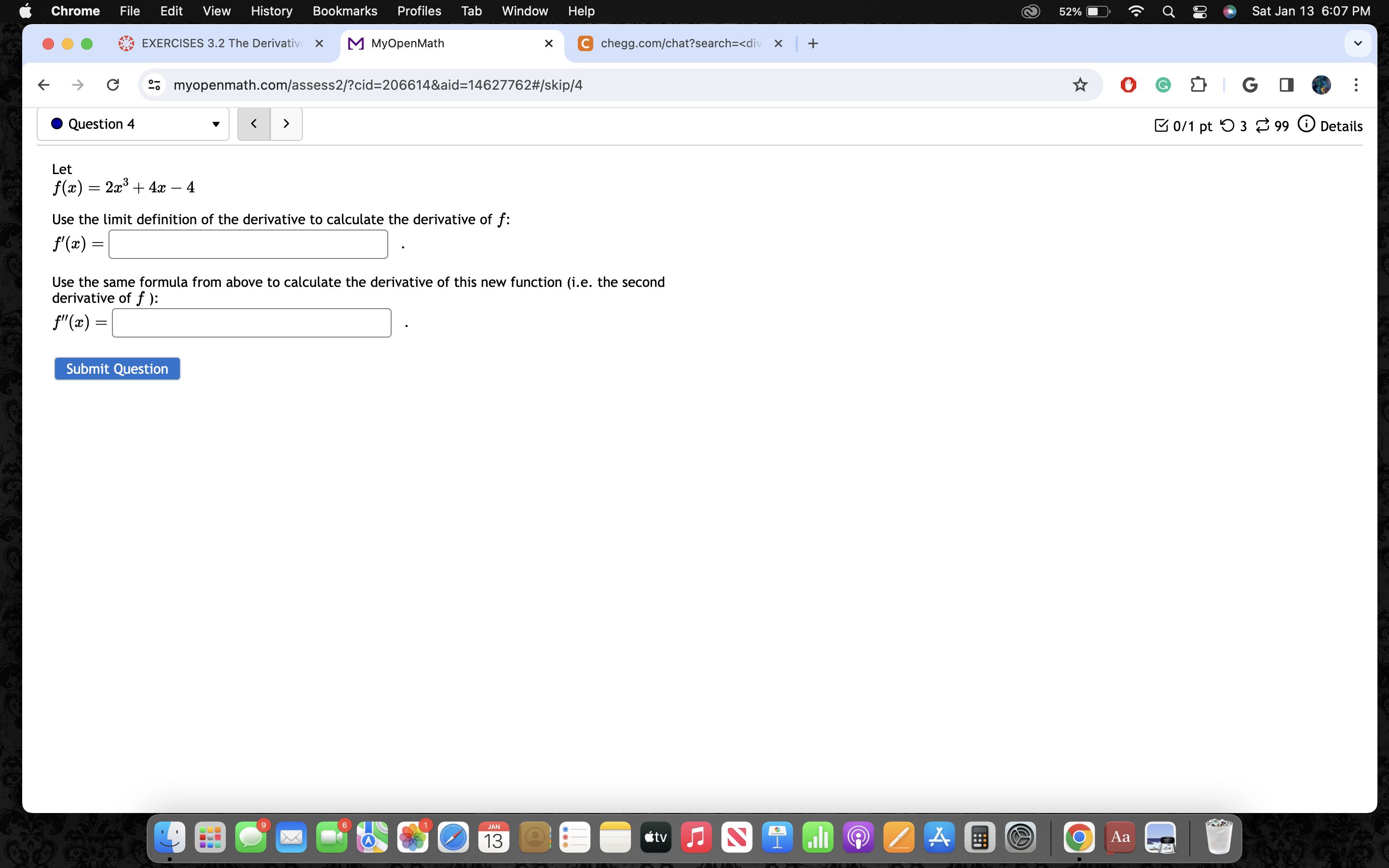 Solved f(x)=2x3+4x-4Use the limit definition of the | Chegg.com