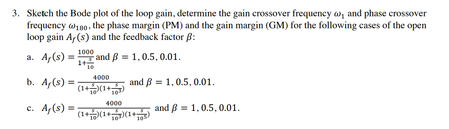 Solved 3. Sketch the Bode plot of the loop gain, determine | Chegg.com