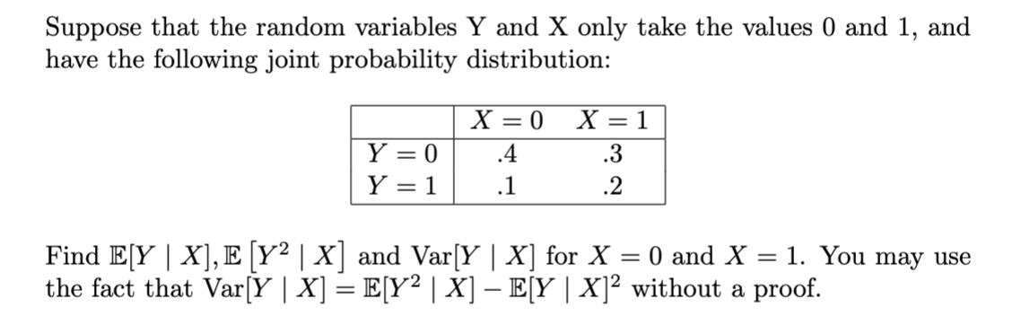 Solved Suppose that the random variables Y and X only take | Chegg.com