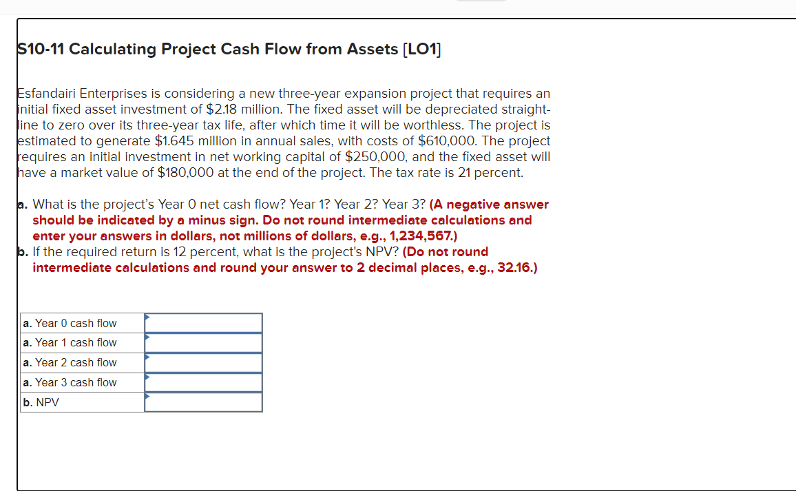 Solved S10-11 Calculating Project Cash Flow from Assets | Chegg.com