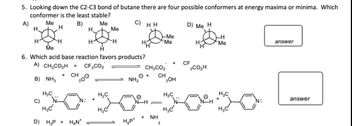 Solved 5. Looking down the C2-C3 bond of butane there are | Chegg.com