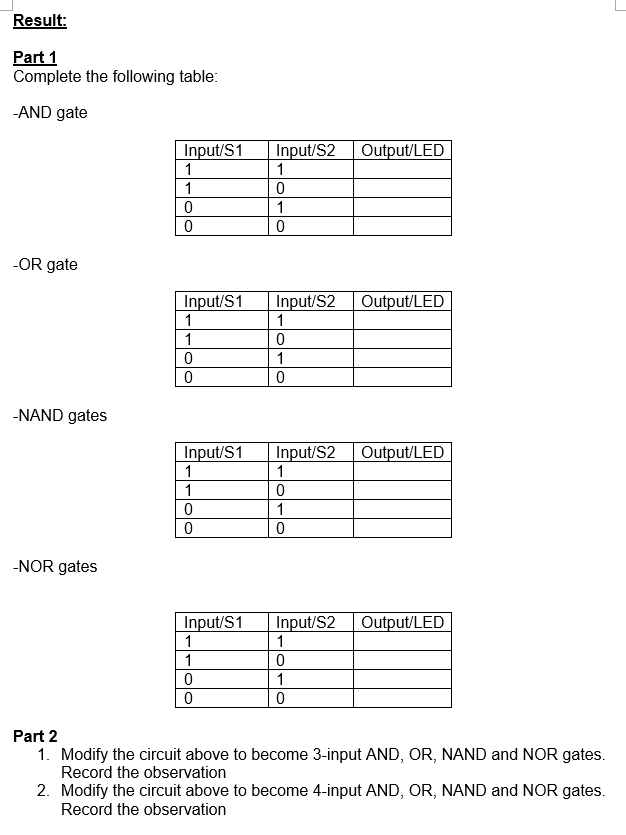 Solved Title: Logic gates simulation (switch) by using | Chegg.com