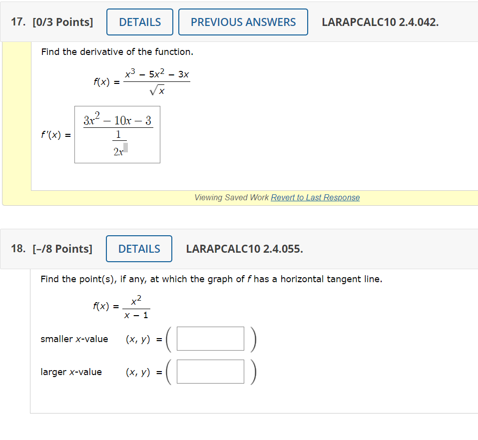 Solved 17. [0/3 Points] Find the derivative of the function. | Chegg.com