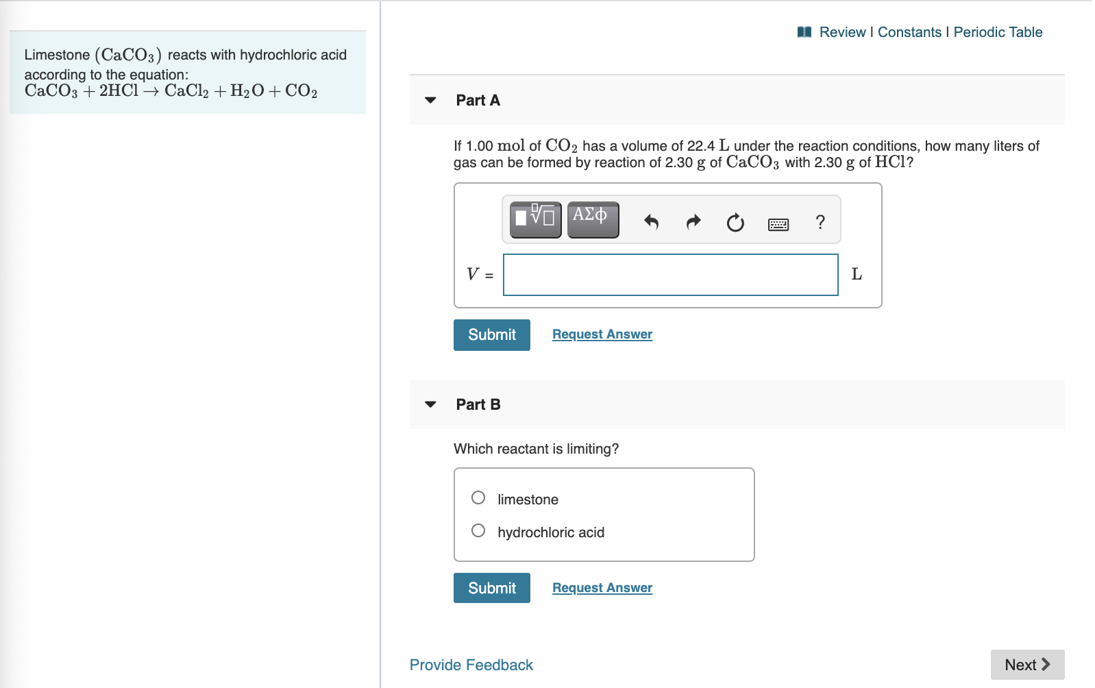 Solved Review | Constants | Periodic Table Limestone (CaCO3) | Chegg.com
