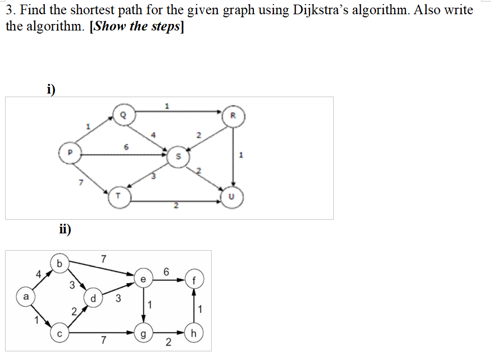 Solved 3. Find the shortest path for the given graph using | Chegg.com