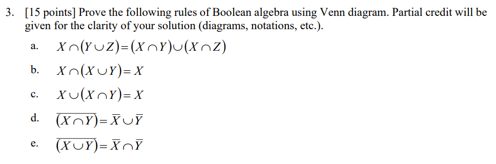 3. [15 points ] Prove the following rules of Boolean | Chegg.com