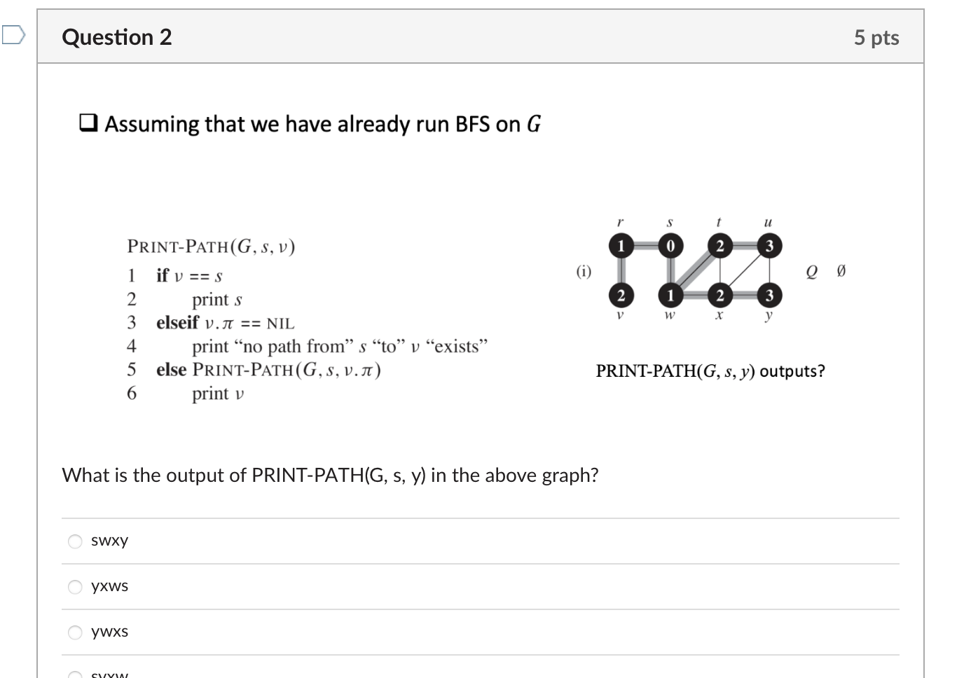 Solved Assuming that we have already run BFS on G PRINT-PATH | Chegg.com