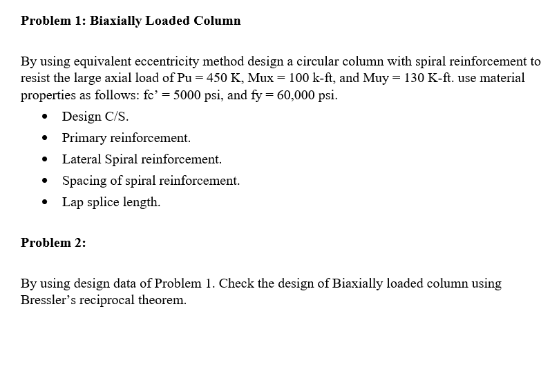 Solved Problem 1: Biaxially Loaded Column By using | Chegg.com
