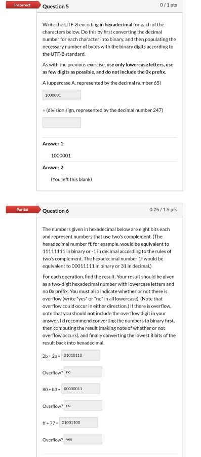 Solved 01pts Incorrect Question 5 Write The Utf 8 Encoding 1240