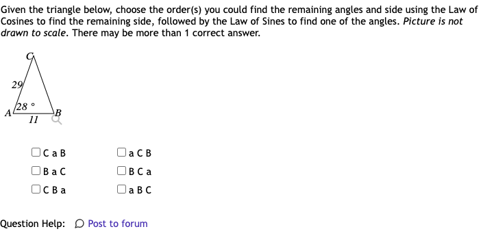 Solved Given the triangle below, choose the order(s) you | Chegg.com