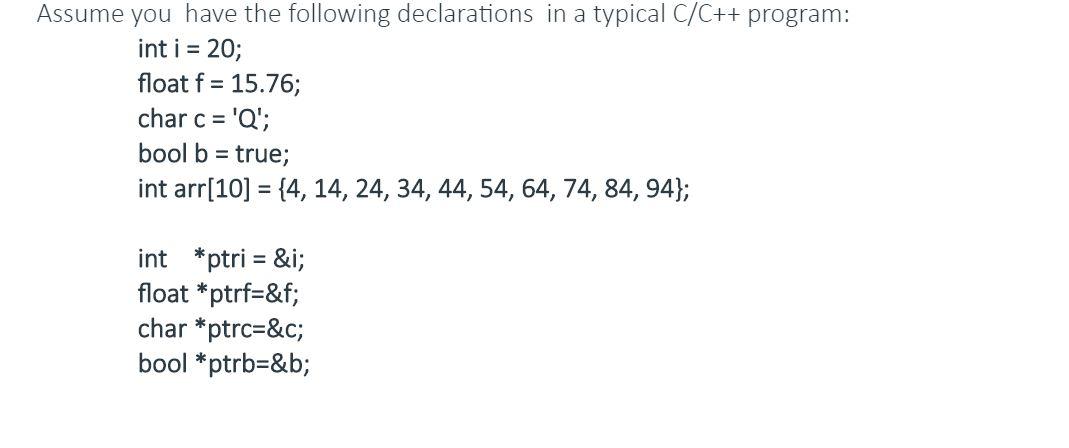 Solved Assume you have the following declarations in a | Chegg.com