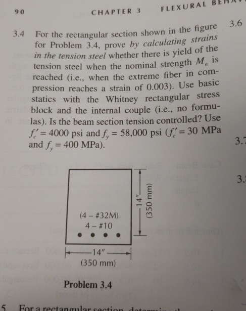 Solved 90 CHAPTER 3 FLEXURAL BEA 3.6 For the rectangular | Chegg.com