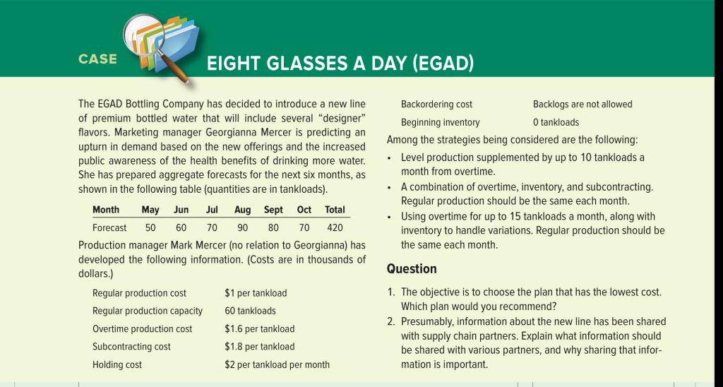 Solved CASE EIGHT GLASSES A DAY (EGAD) The EGAD Bottling | Chegg.com
