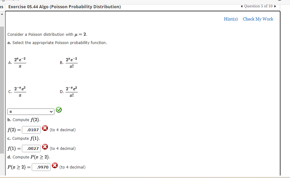 Solved Consider a Poisson distribution with μ=2. a. Select | Chegg.com