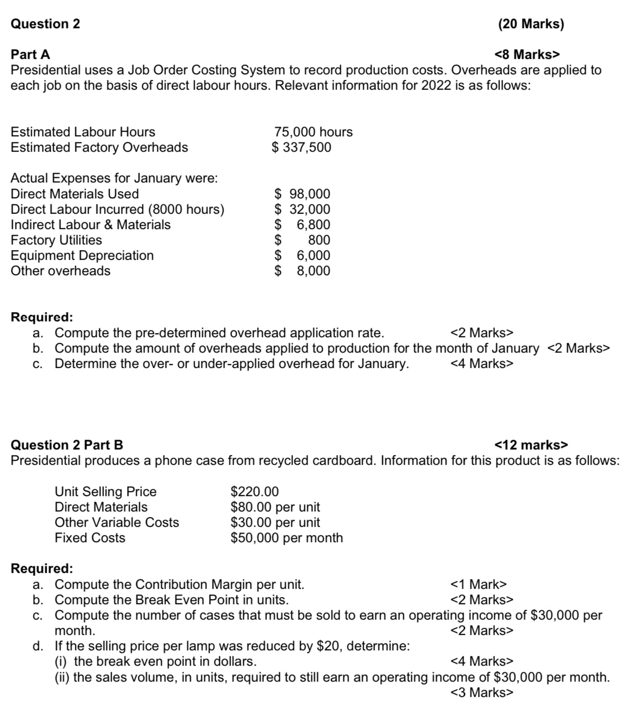 Solved Part A Presidential uses a Job Order | Chegg.com