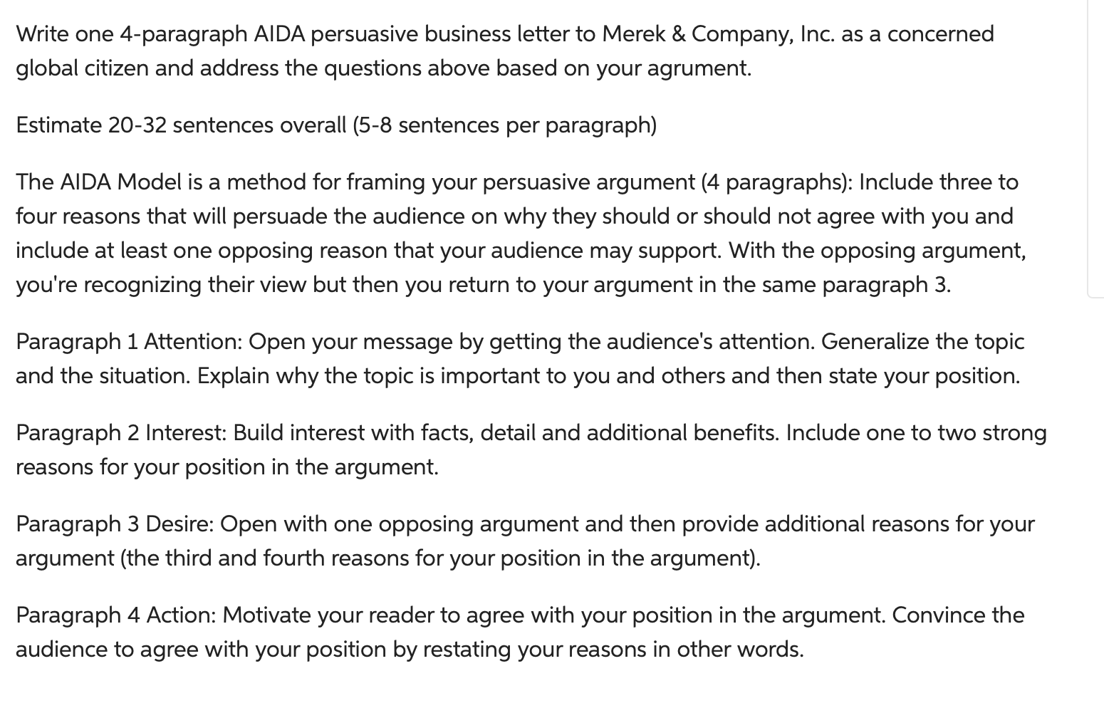 Write one 4-paragraph AIDA persuasive business letter | Chegg.com
