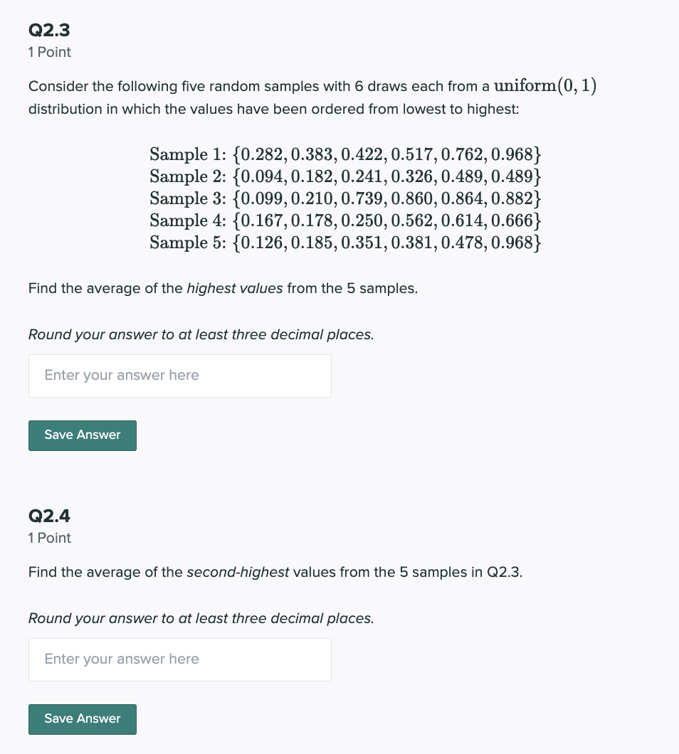 Solved Q2 Random samples from the uniform distribution 4 | Chegg.com