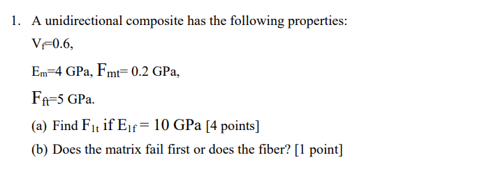 Solved 1. A unidirectional composite has the following | Chegg.com