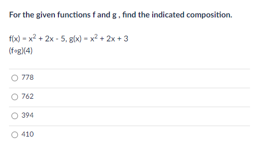 Solved For the given functions f and g, find the indicated | Chegg.com