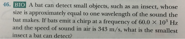 Solved 46. BIO A bat can detect small objects, such as an | Chegg.com