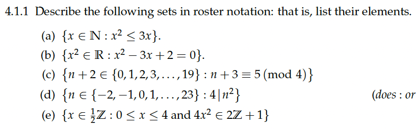 Solved b,c and e4.1.1 ﻿Describe the following sets in roster | Chegg.com