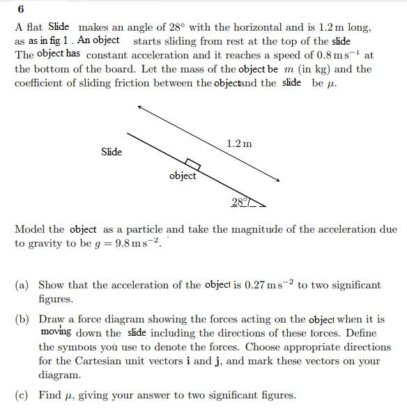 Solved A flat Slide makes an angle of 28∘ with the | Chegg.com