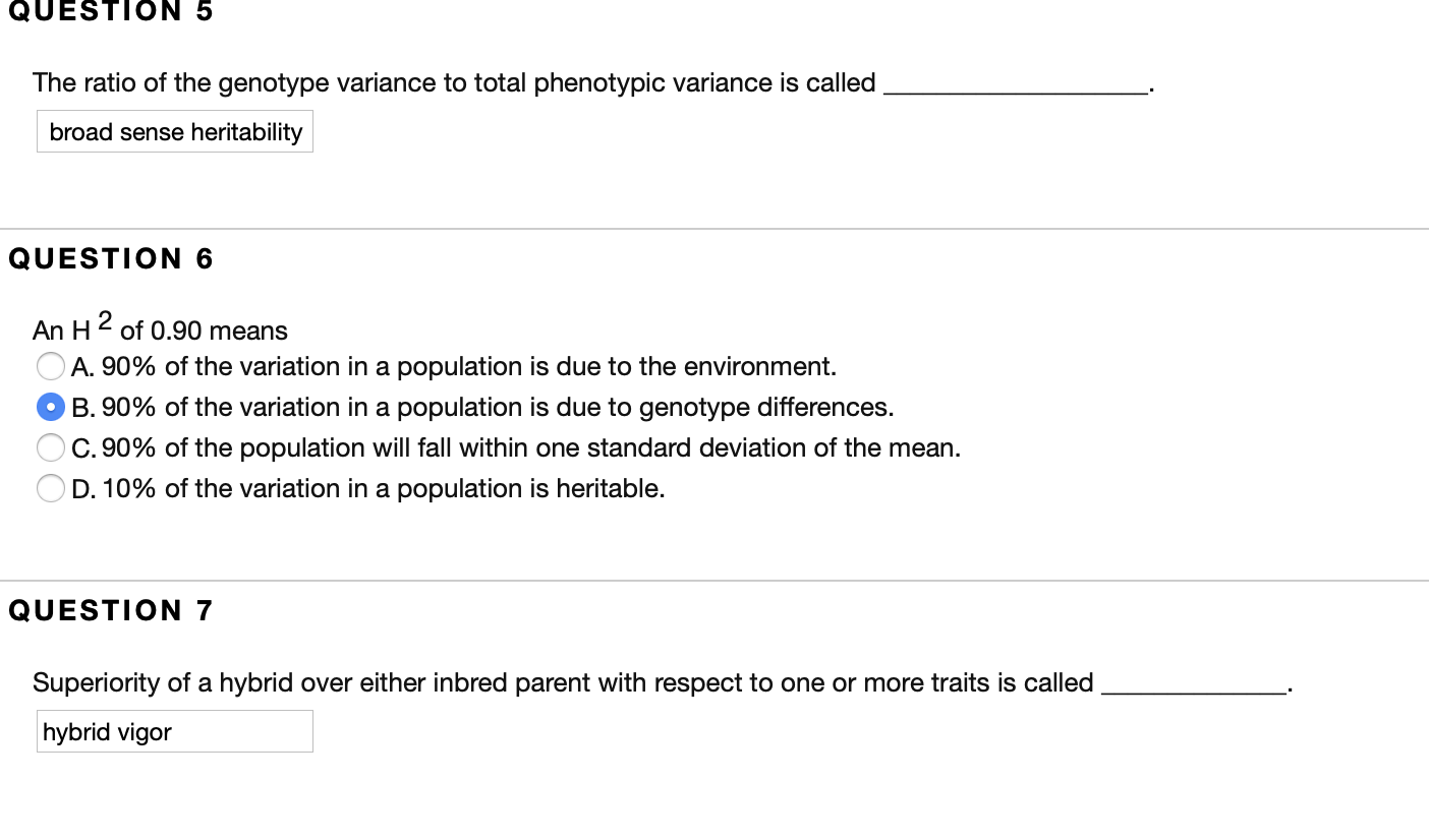 Solved QUESTION 5 The ratio of the genotype variance to | Chegg.com