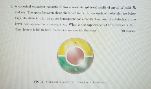 Solved 1. A spherical capacitor consists of two concentric | Chegg.com