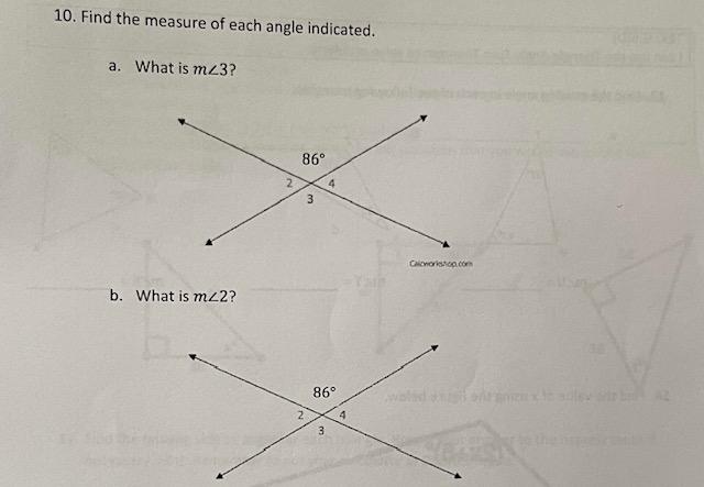 Solved 10. Find the measure of each angle indicated. a. What | Chegg.com