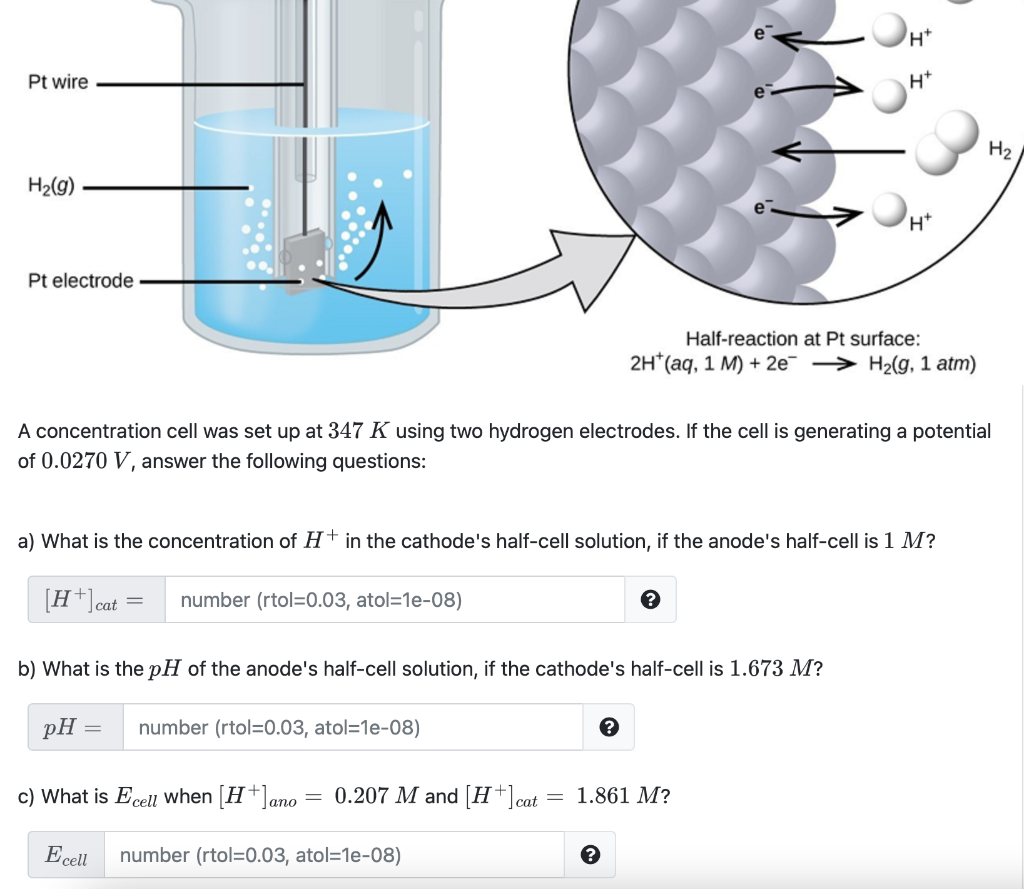 Solved H Pt wire H H2 H2(g) H+ Pt electrode Half-reaction at | Chegg.com