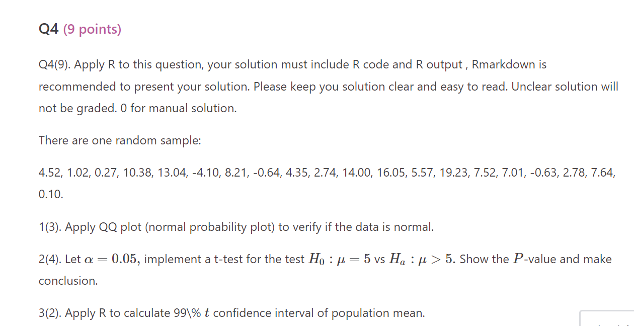 Solved Q4(9). Apply R to this question, your solution must | Chegg.com