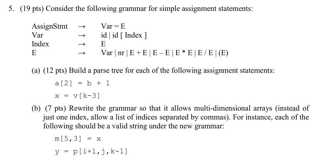 Solved 5. (19 pts) Consider the following grammar for simple | Chegg.com